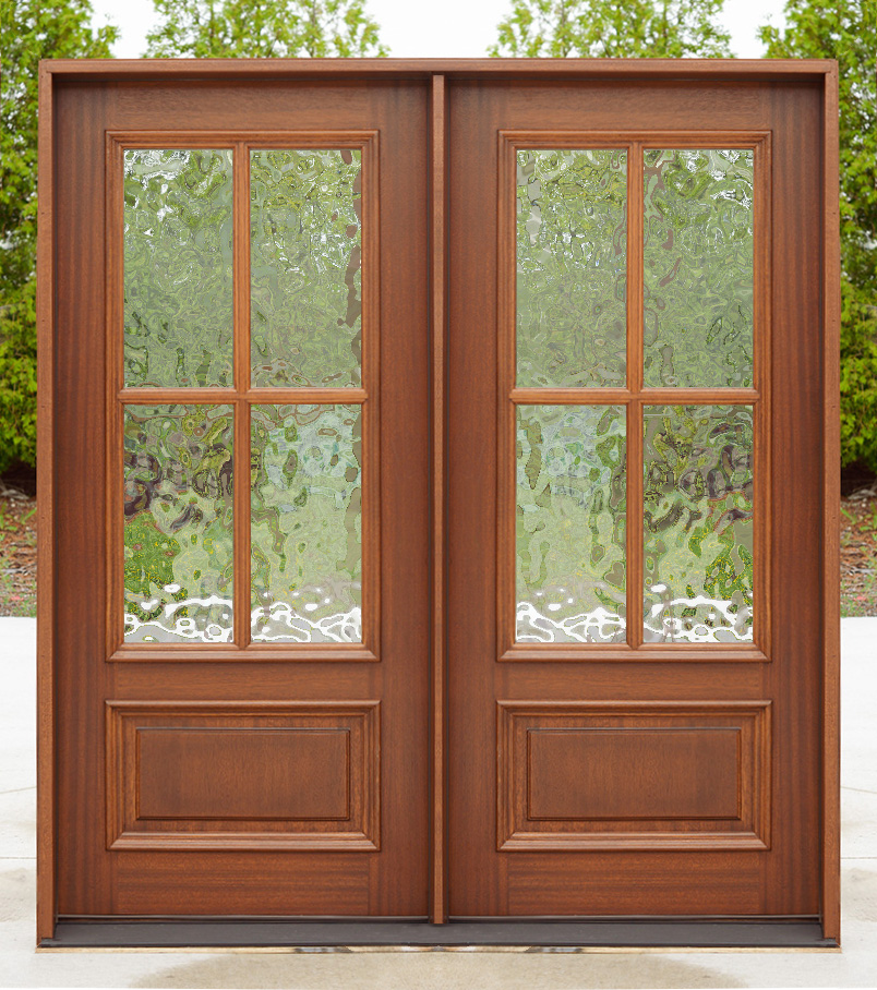 Farmhouse Exterior Double Doors 4 Lite Flemish Glass